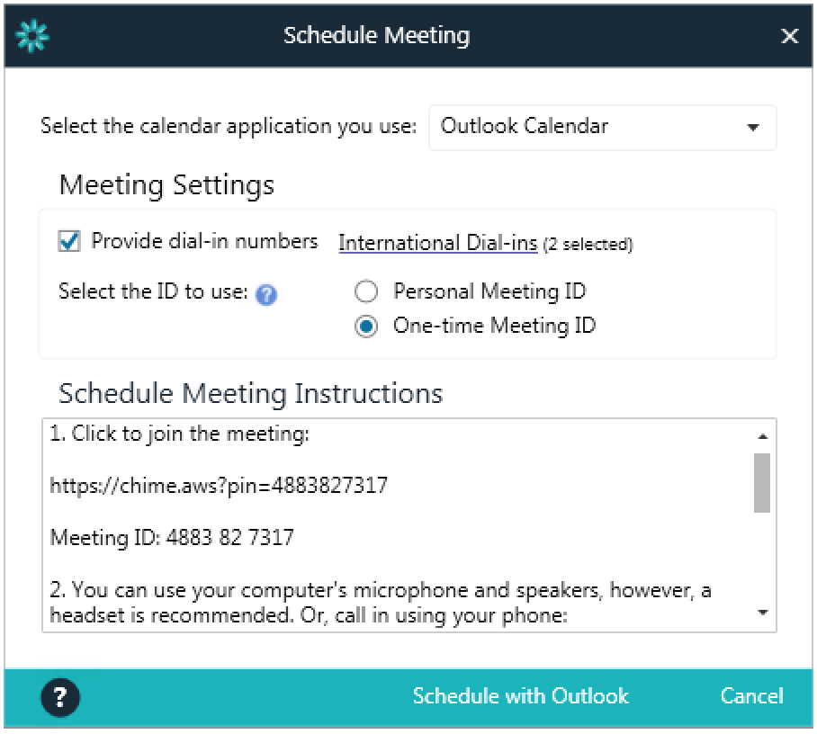 Scheduling Amazon Chime Meetings With Outlook On Windows Amazon Chime Help Center